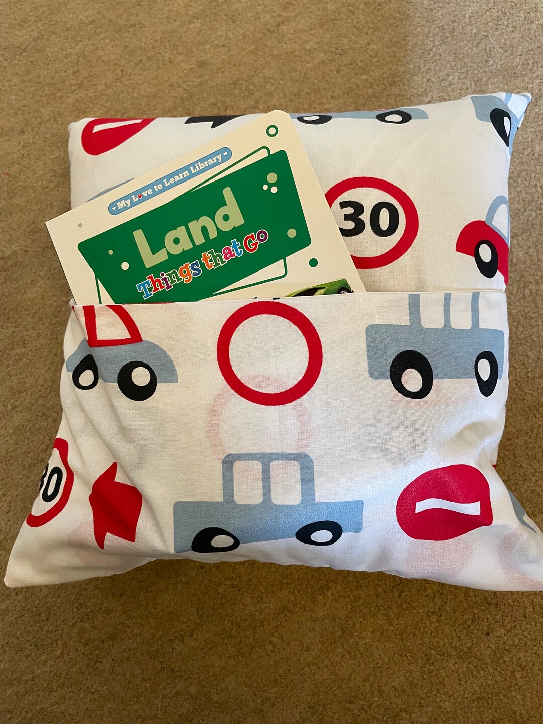 Cars and Road Signs Cotton Book Cushion 12 X 12 Cushion the Perfect ...