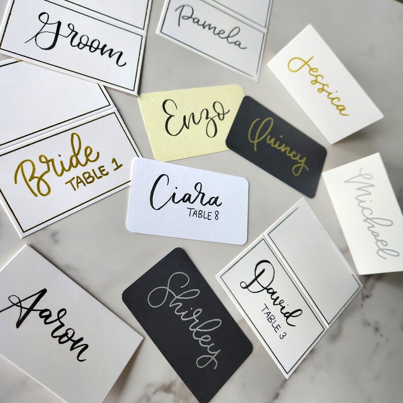 Personalized Calligraphy Place Cards: Hand Lettered Wedding Table Decor ...
