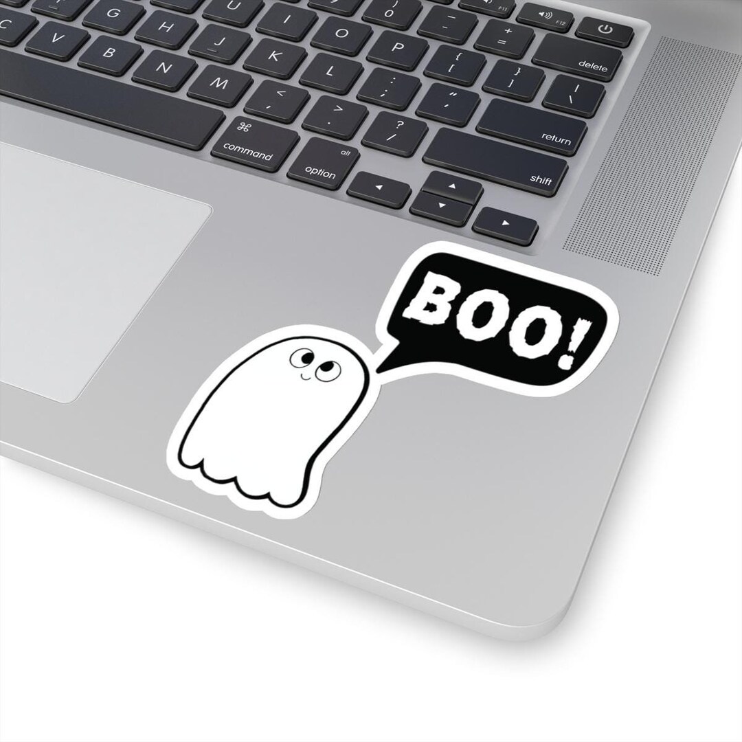 Boo! Tiny, Not so Scary Ghost Sticker With Cute Face - White Outline ...