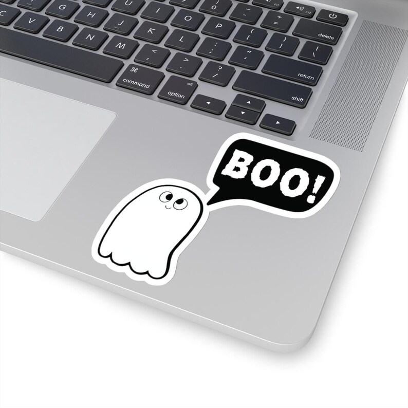 Boo Tiny, Not so Scary Ghost Sticker With Cute Face White Outline ...