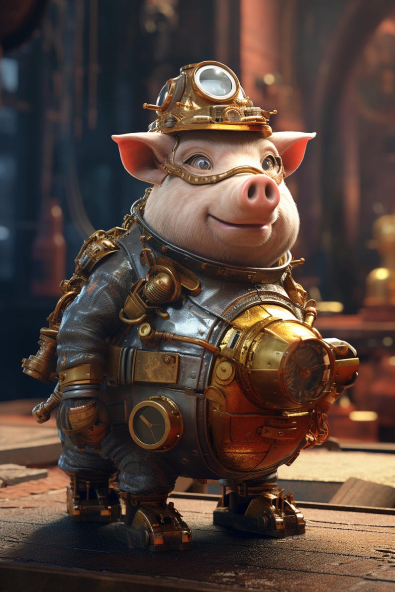 Steampunk Pig Art, Mechanical Animal T-shirt, Sticker - Etsy