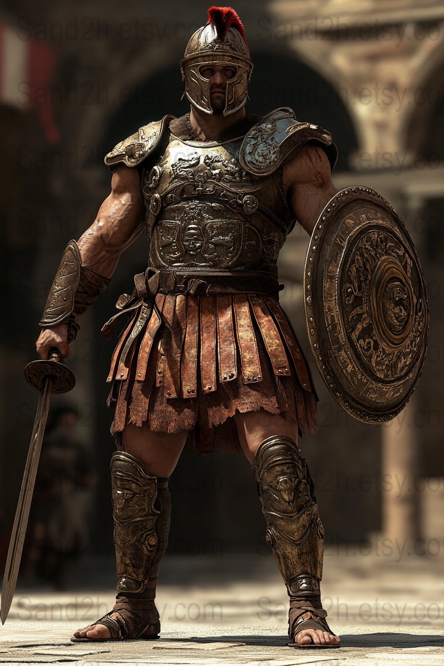 Ancient Roman Gladiator Wall Art, Warrior Man in Armor, Historical ...