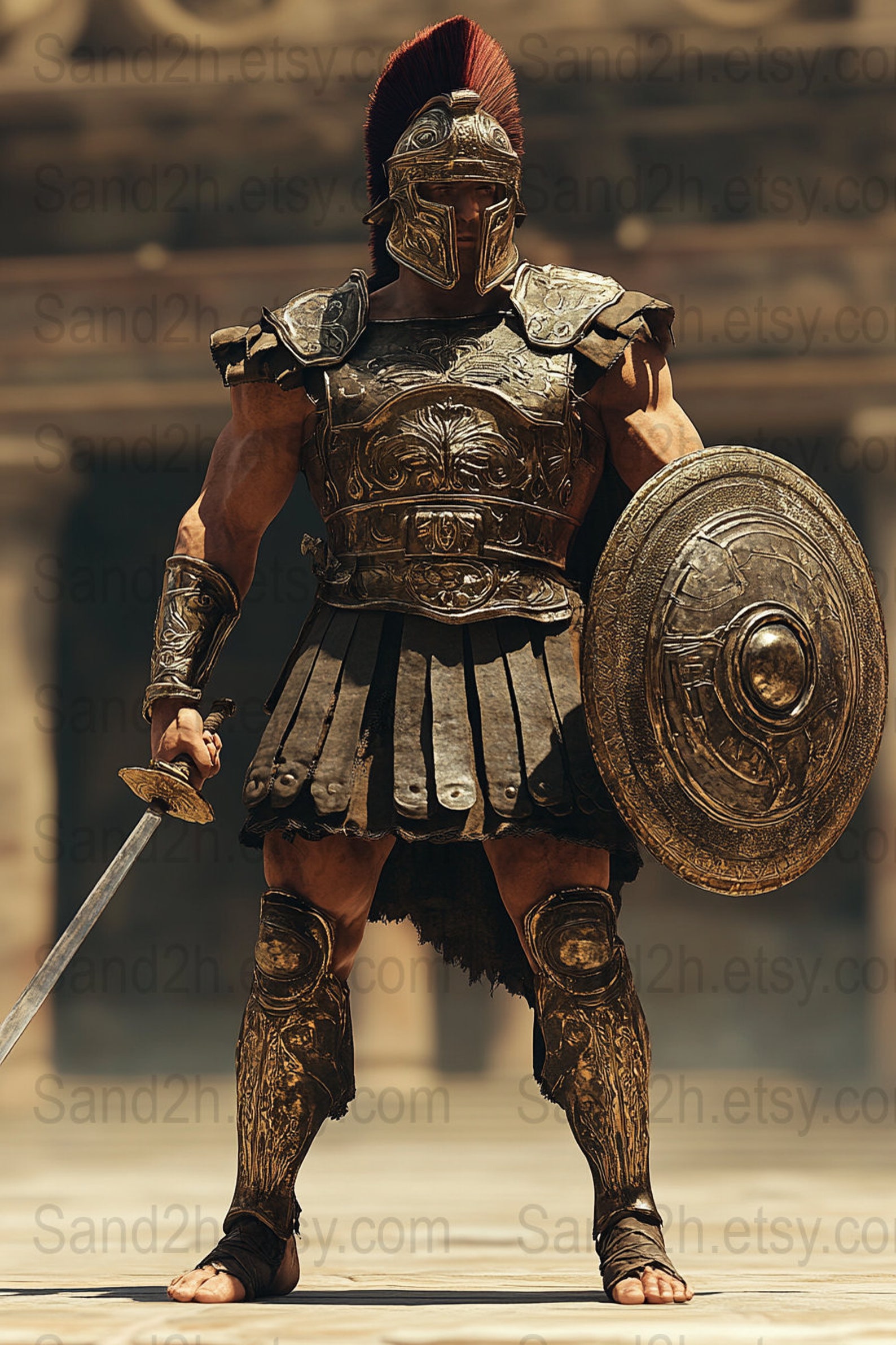 Ancient Roman Gladiator Wall Art, Warrior Man in Armor, Historical ...