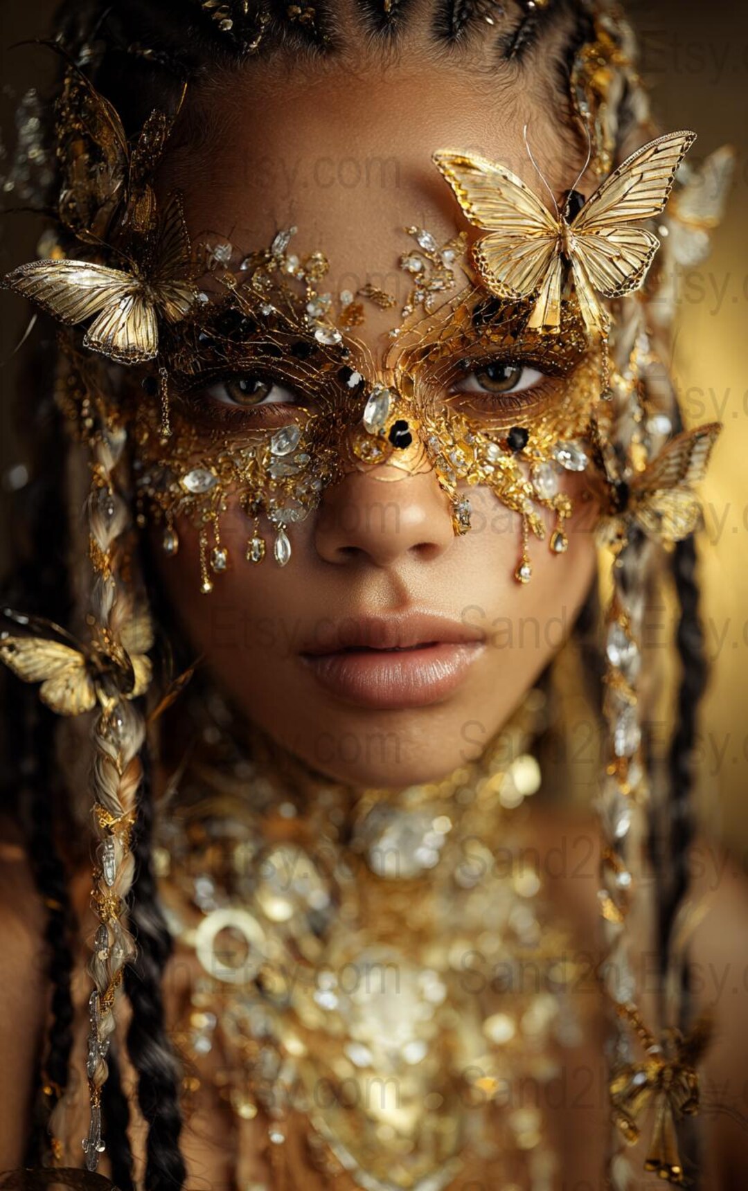 Gold Butterfly Mask Woman Sticker: Masquerade Art Decal (digital ...