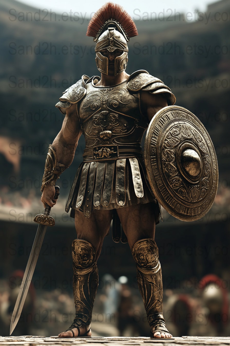 Ancient Roman Gladiator Wall Art, Warrior Man in Armor, Historical ...