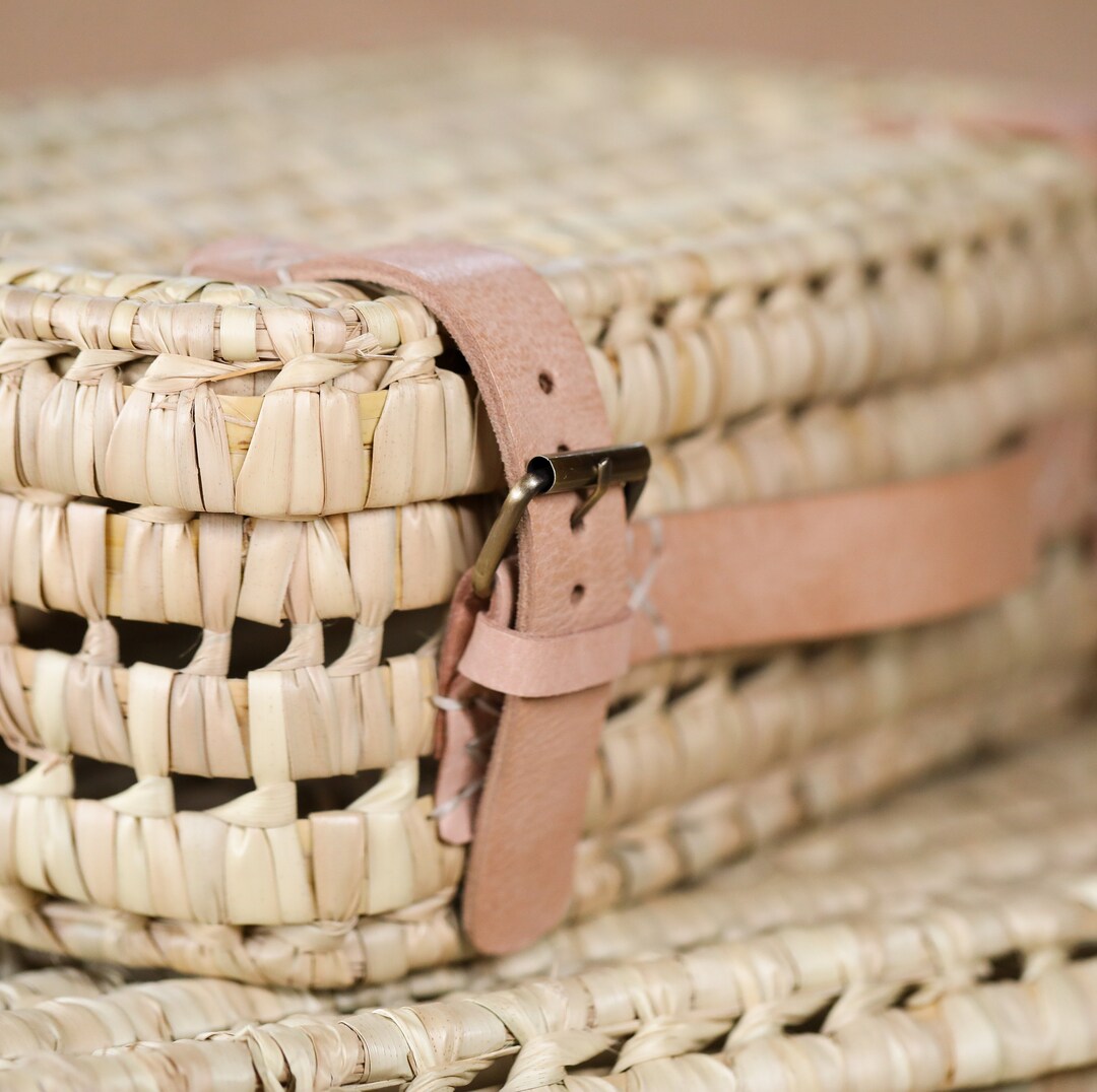 Suitcase Woven From Palm Leaves, Leather Handle and Closures, 100% ...