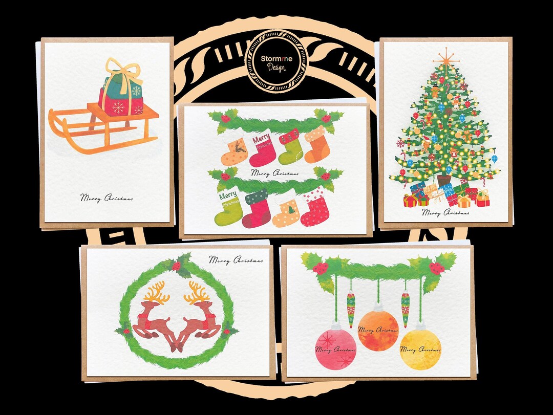 Christmas Cards Pack of 5: Multipack, Set, Mixed, Santa, Christmas Tree ...