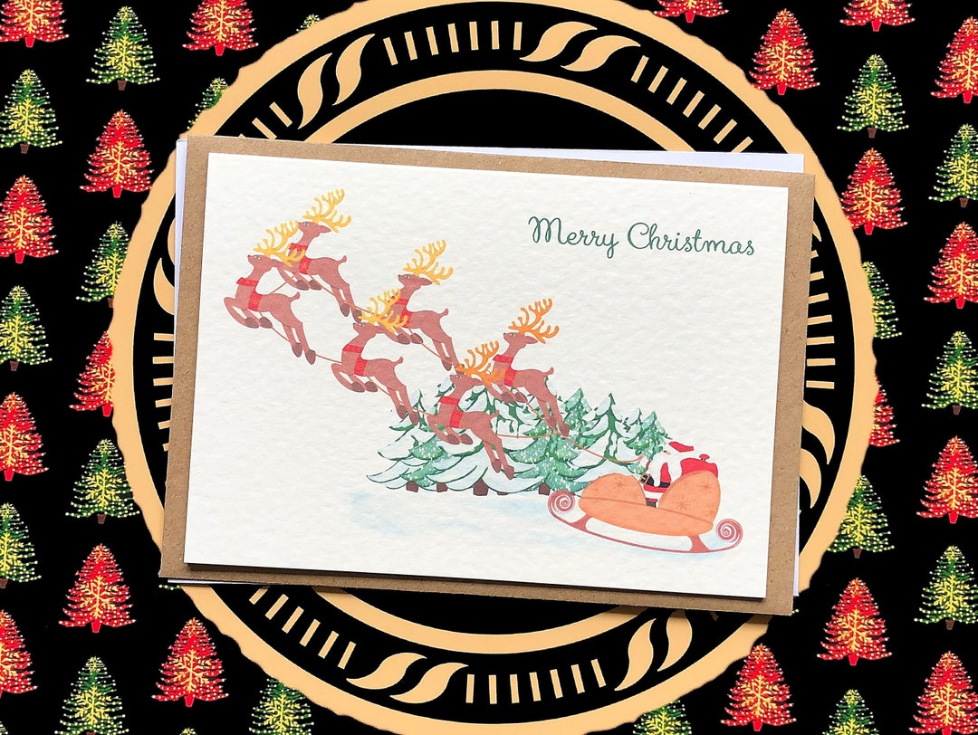 Christmas Cards Pack of 4: Holiday Cards Set, Santa, Multipack, Mixed ...