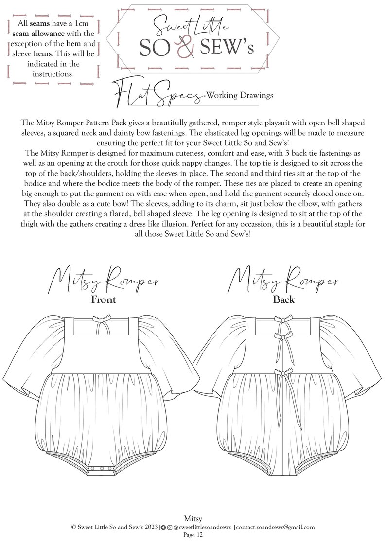 Romper & Bonnet PDF Sewing Pattern: Baby/kids Clothes, Sizes 3-6 Mths ...