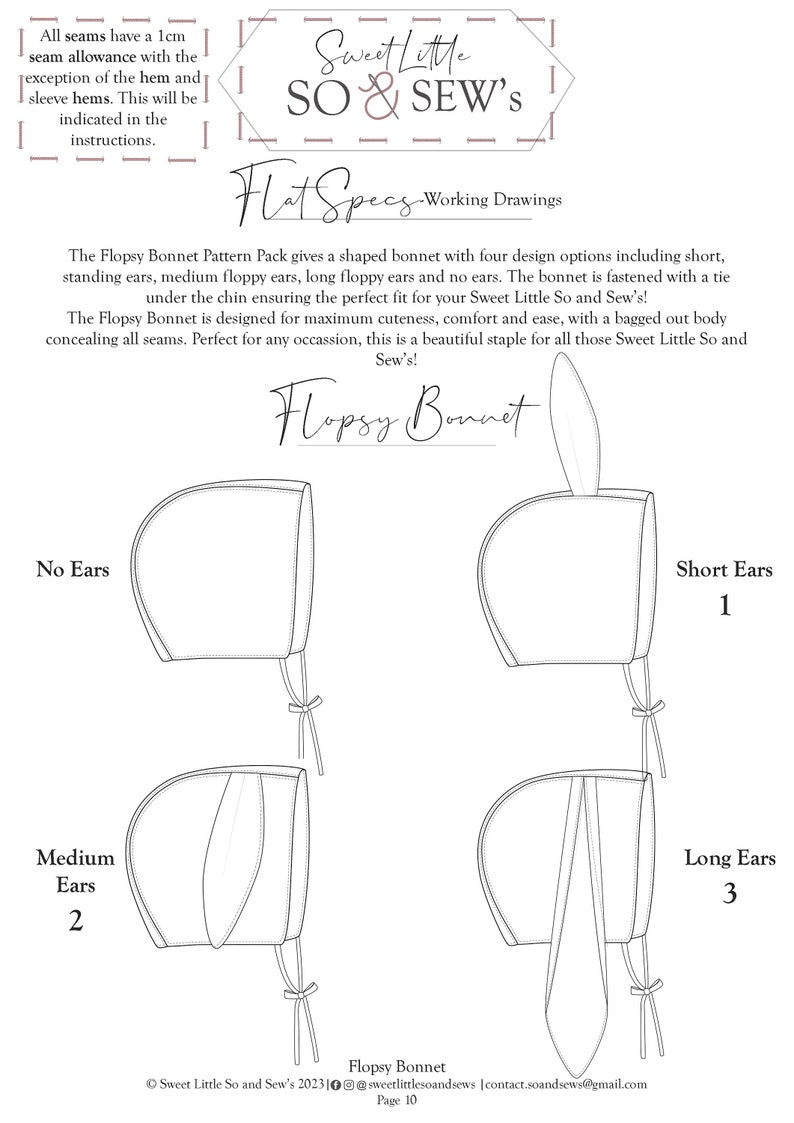 EASY Baby Children's Bonnet With Bunny Ears PDF Sewing Pattern, Simple ...