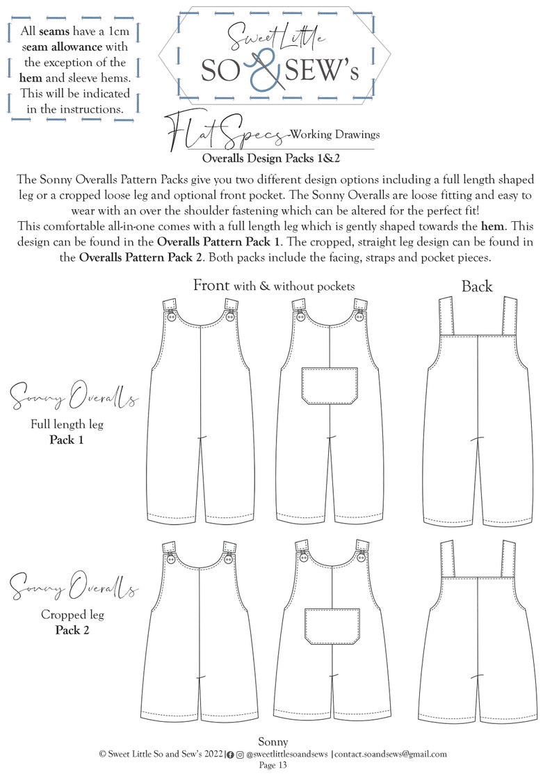 Baby/child Overalls, PDF Sewing Pattern, 2 Design Collection, Full ...
