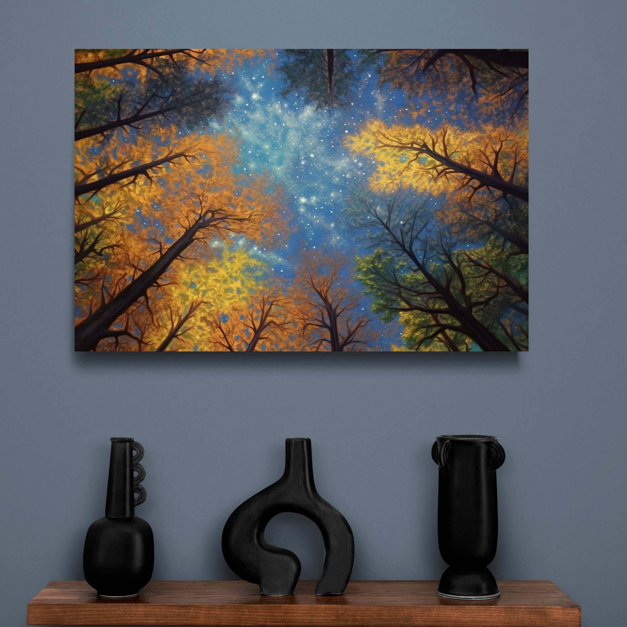 Trees in the Starry Night Wall Art Night Sky Landscape Night View ...