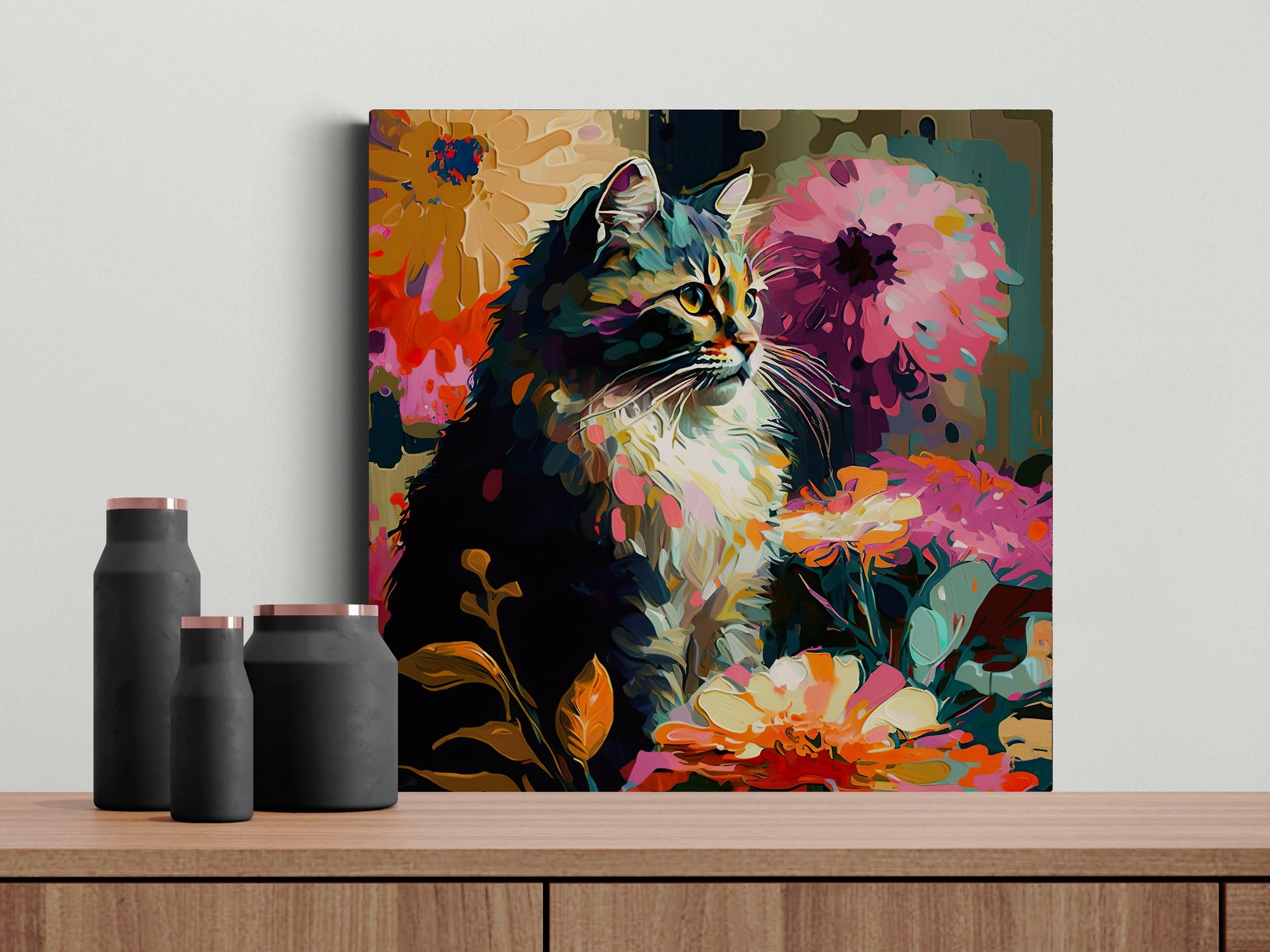 Floral Feline Fantasy Kandinsky Inspired Wall Art Cat Art Print Home ...