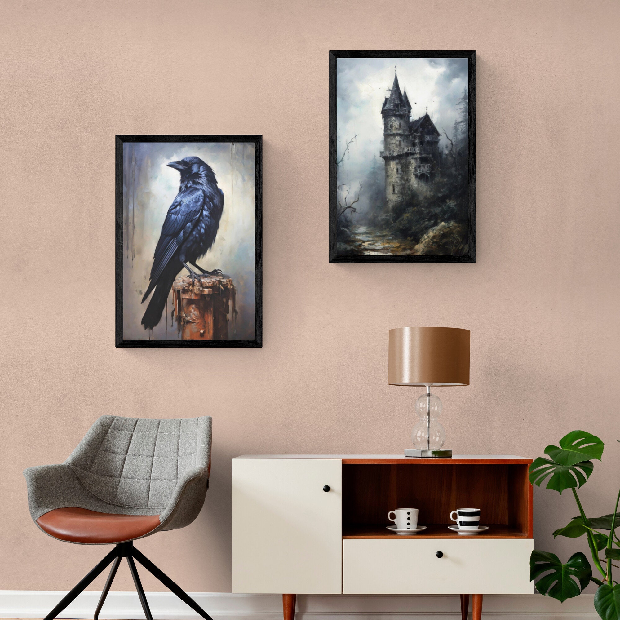 Gothic Raven Oil Painting Dark Art Painting for Home Decor Raven Print ...