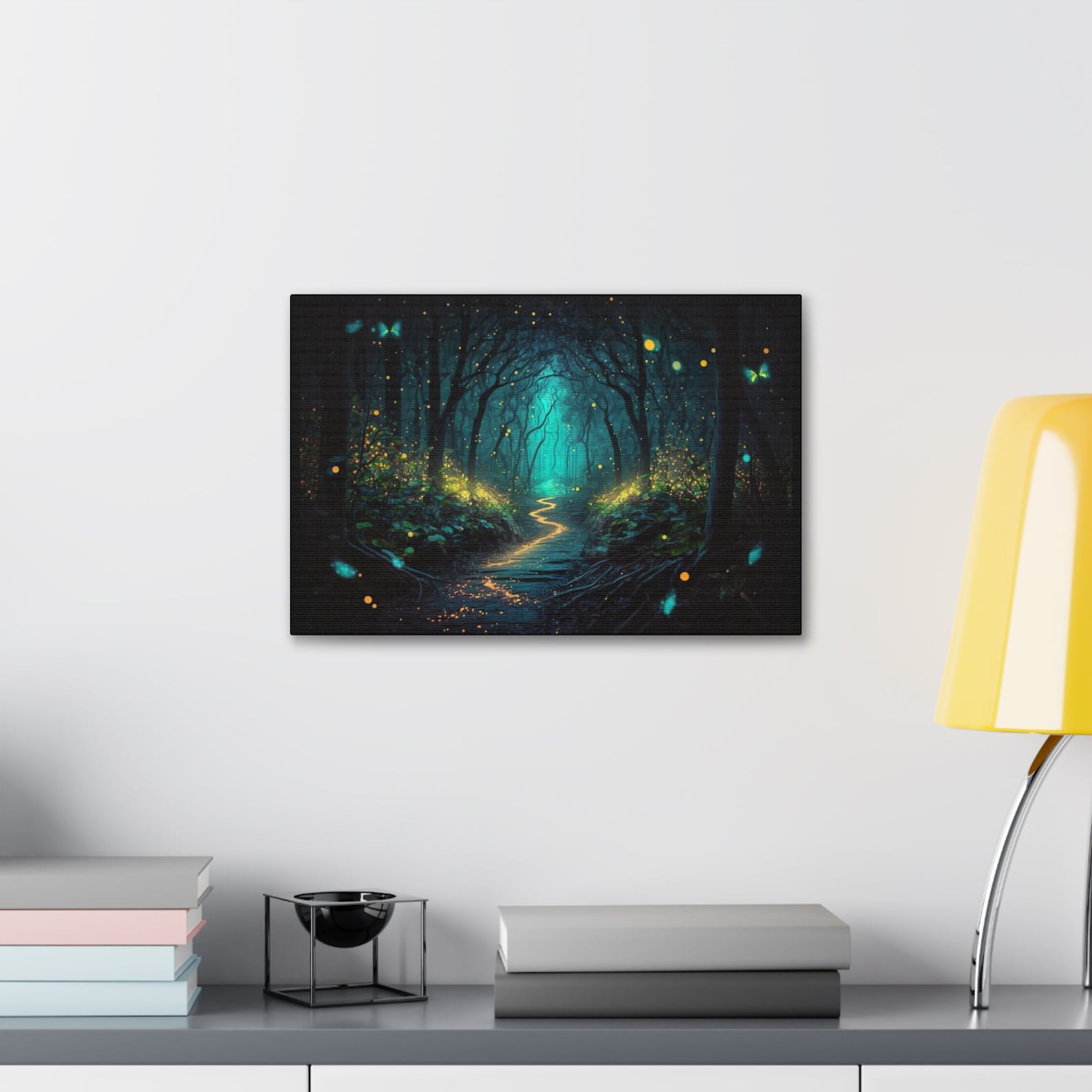 Fireflies Light up a Mystical Forest at Night, Framed Canvas Art ...