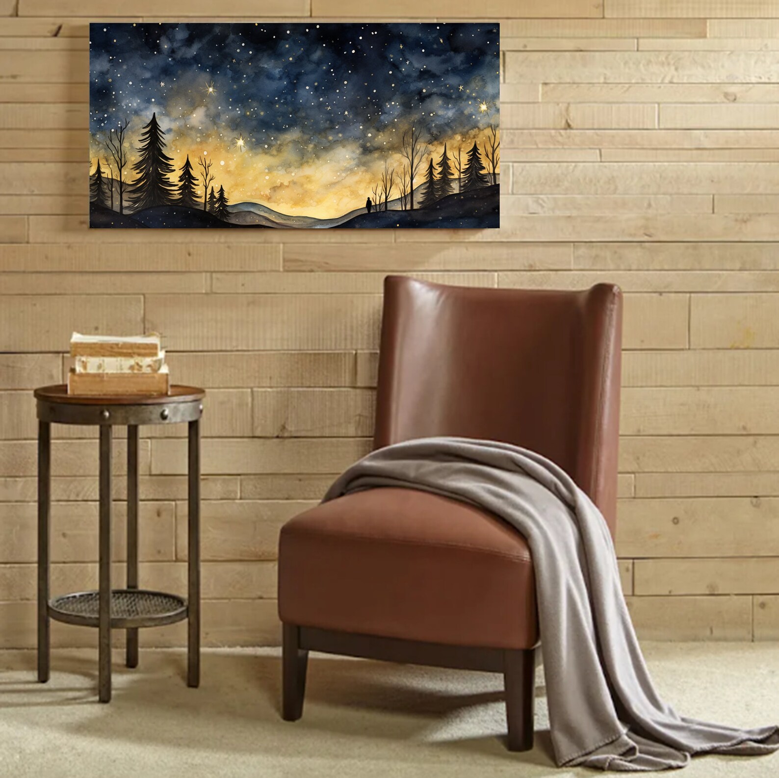 Magical Night Sky Canvas Enchanting Mountain and Tree Landscape Galaxy ...