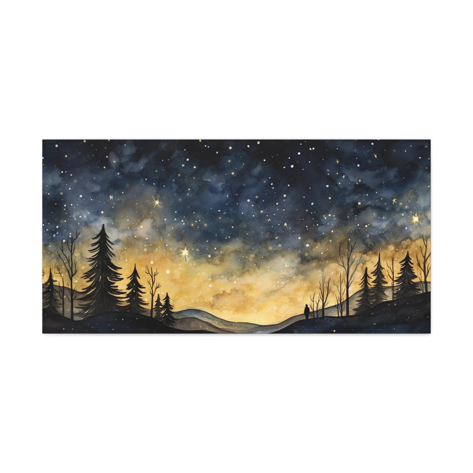 Magical Night Sky Canvas Enchanting Mountain and Tree Landscape Galaxy ...
