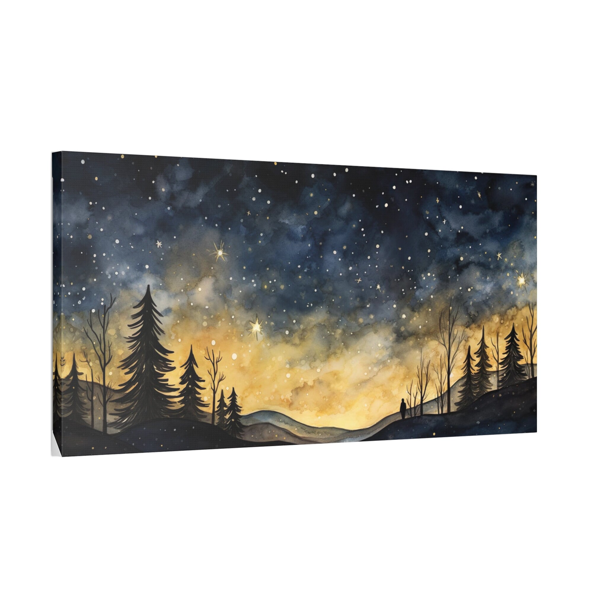 Magical Night Sky Canvas Enchanting Mountain and Tree Landscape Galaxy ...