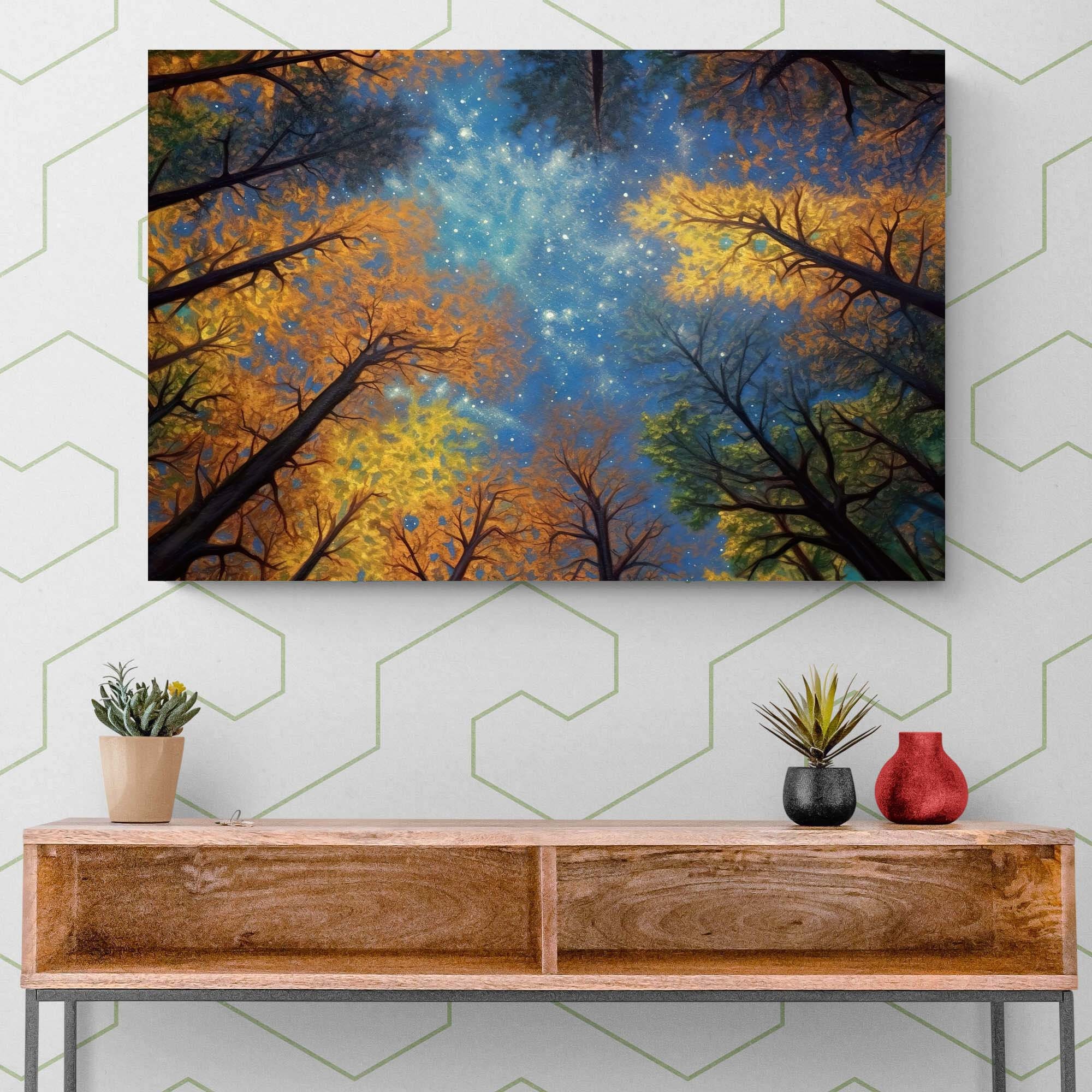 Trees in the Starry Night Wall Art Night Sky Landscape Night View ...