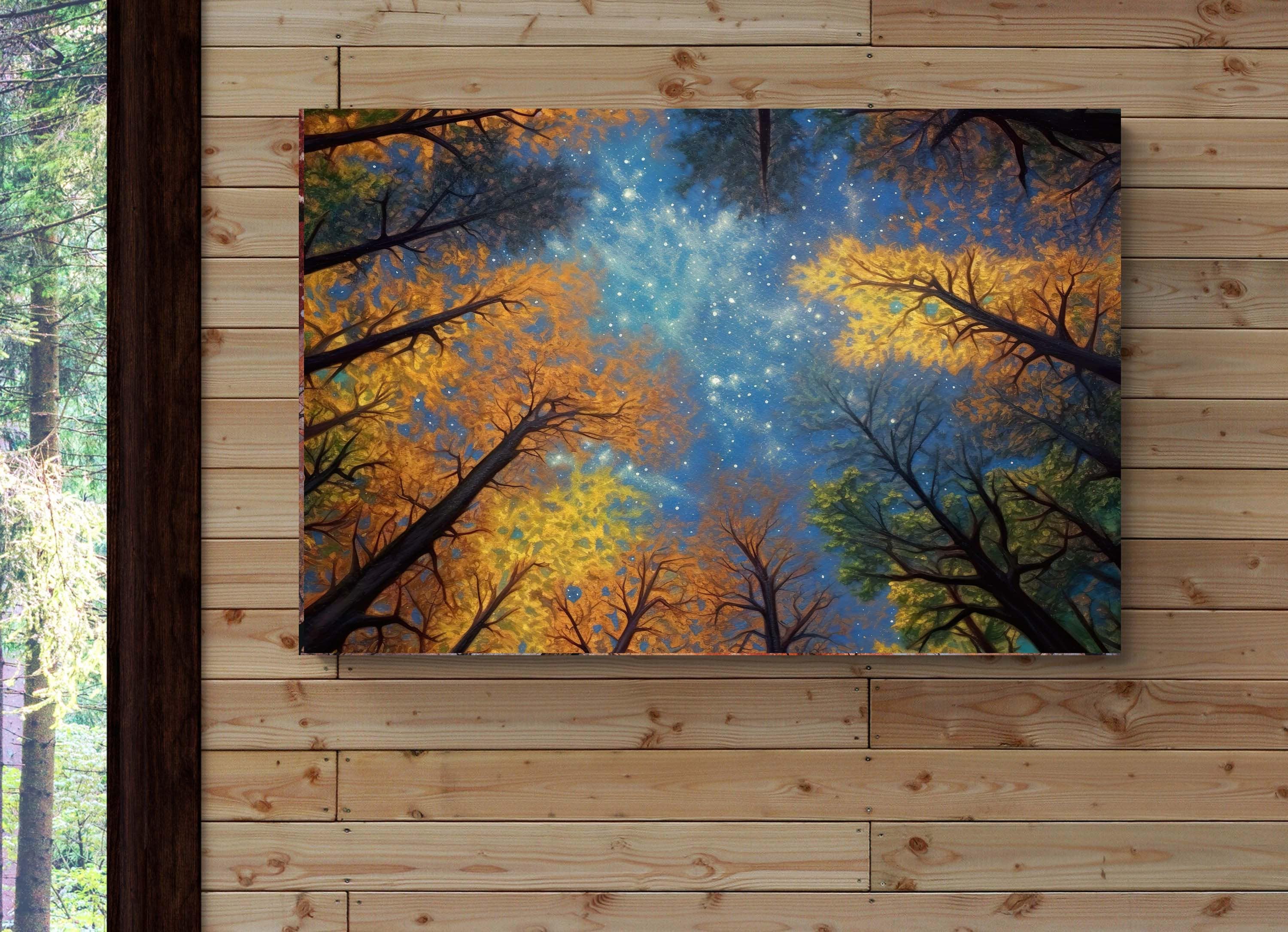Trees in the Starry Night Wall Art Night Sky Landscape Night View ...