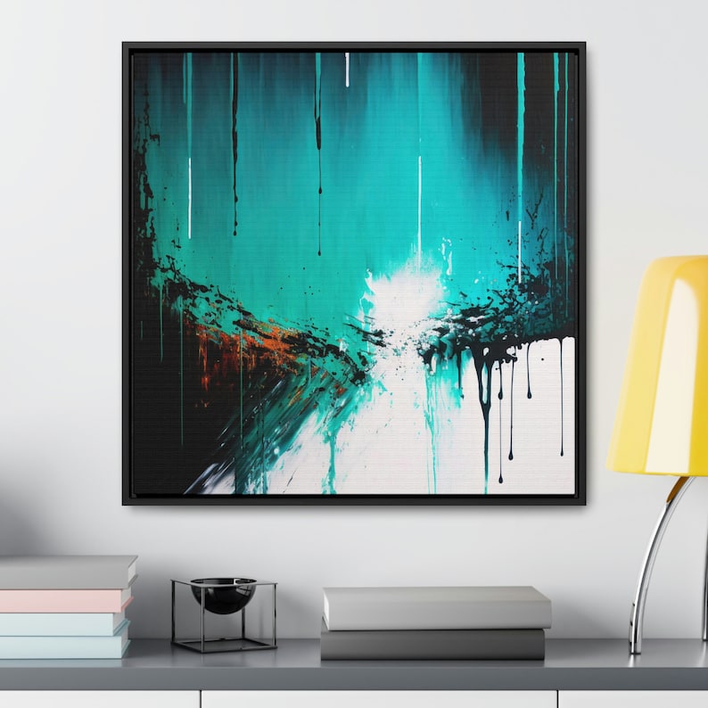 Teal and Black Abstract Art Gallery Canvas Wraps, Square Frame Teal ...