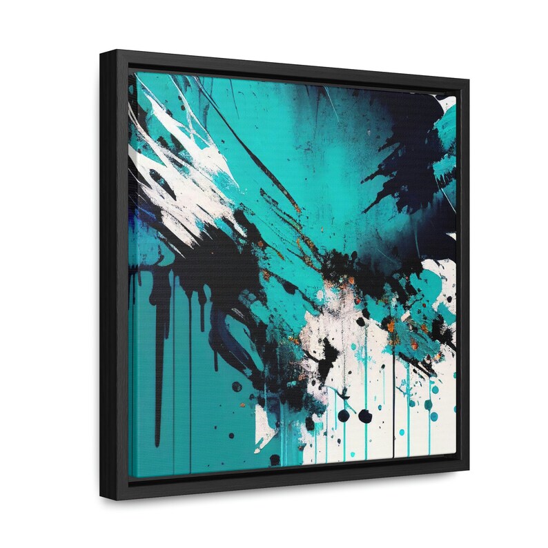 Teal and Black Abstract Art Gallery Canvas Wraps, Square Frame Teal ...