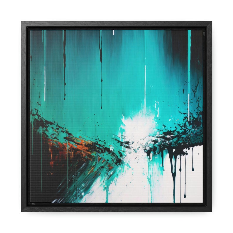 Teal and Black Abstract Art Gallery Canvas Wraps, Square Frame Teal ...