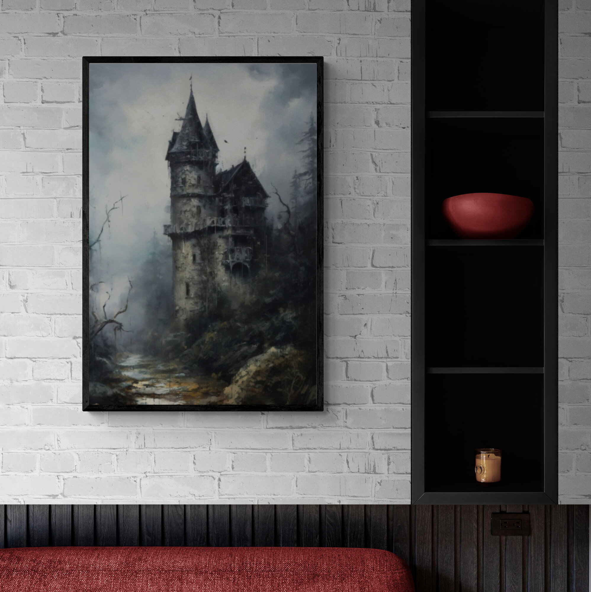 Mysterious Gothic Castle Dark Oil Painting for Home Decor Large Castle ...