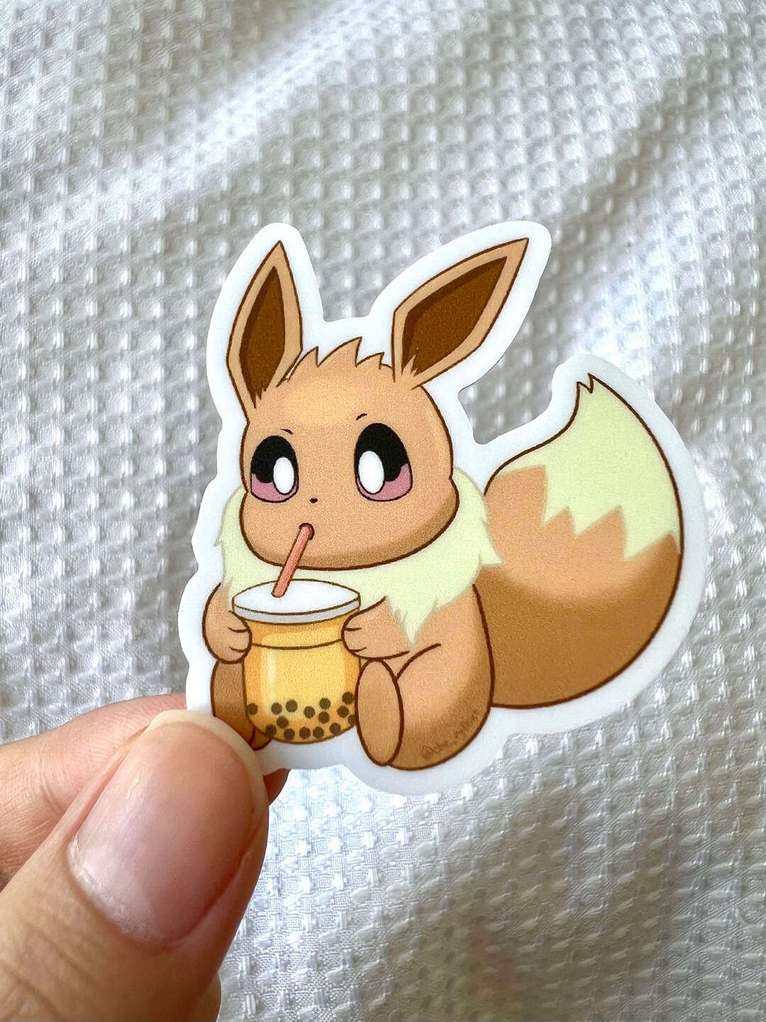 Eevee Drinking Boba Sticker, Eevee Sticker, Pokemon Sticker, White ...