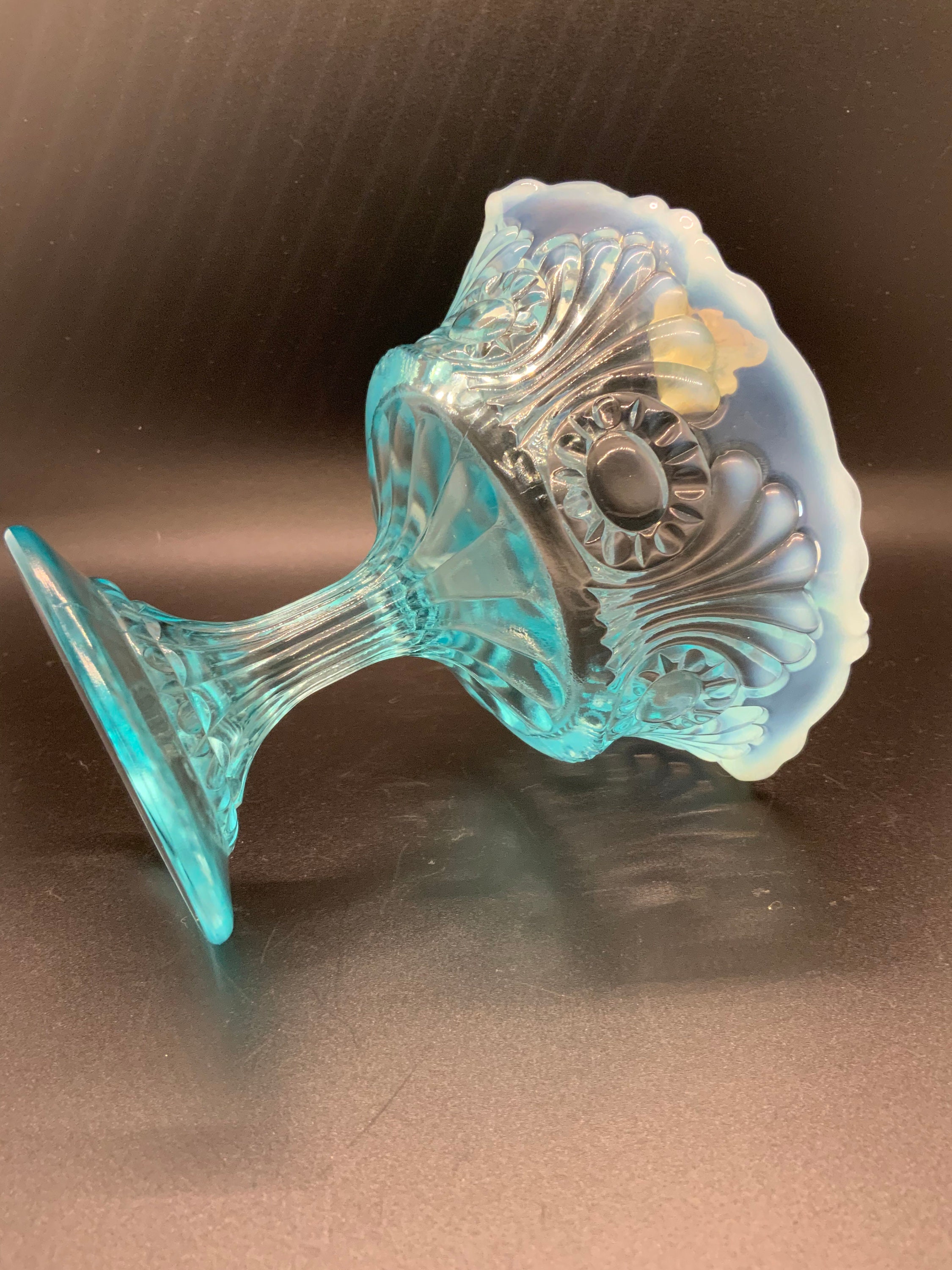 Vintage Fenton Blue Opalescent Eye and Scroll Compote - Etsy