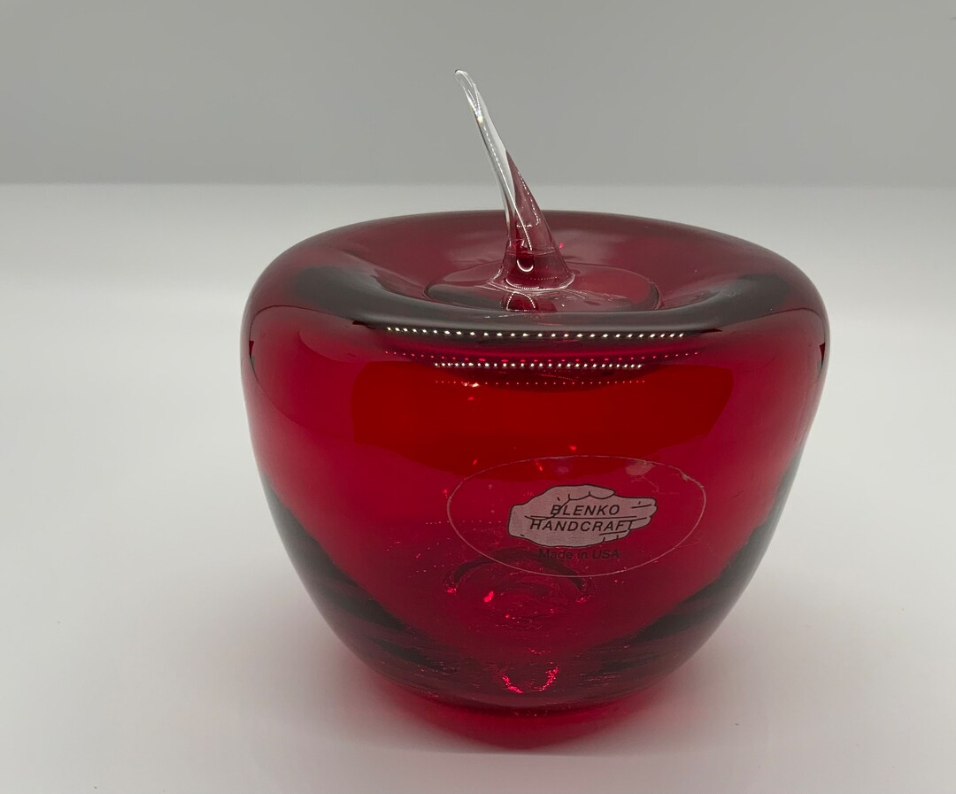 Blenko Art Glass Hand Blown Glass Apple in Candy Red - Etsy