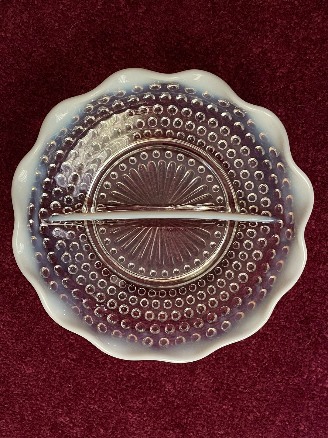 Vintage Fenton Opalescent Moonstone Hobnail Divided Candy Serving Dish ...