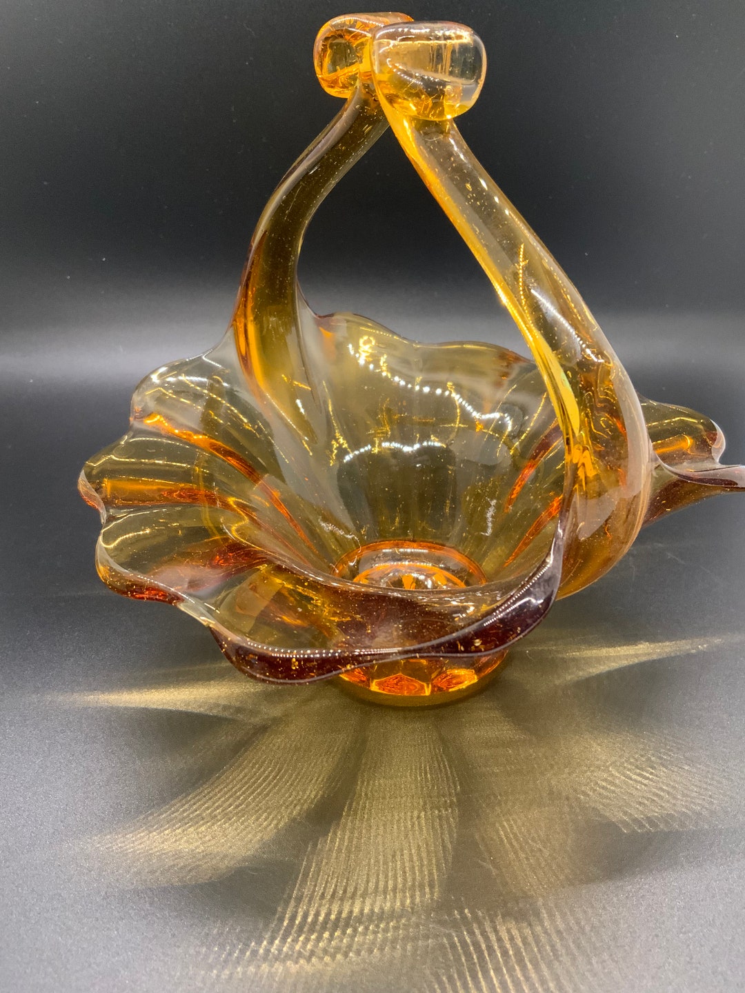 Vintage Amber Glass Candy Dish With Handle - Etsy