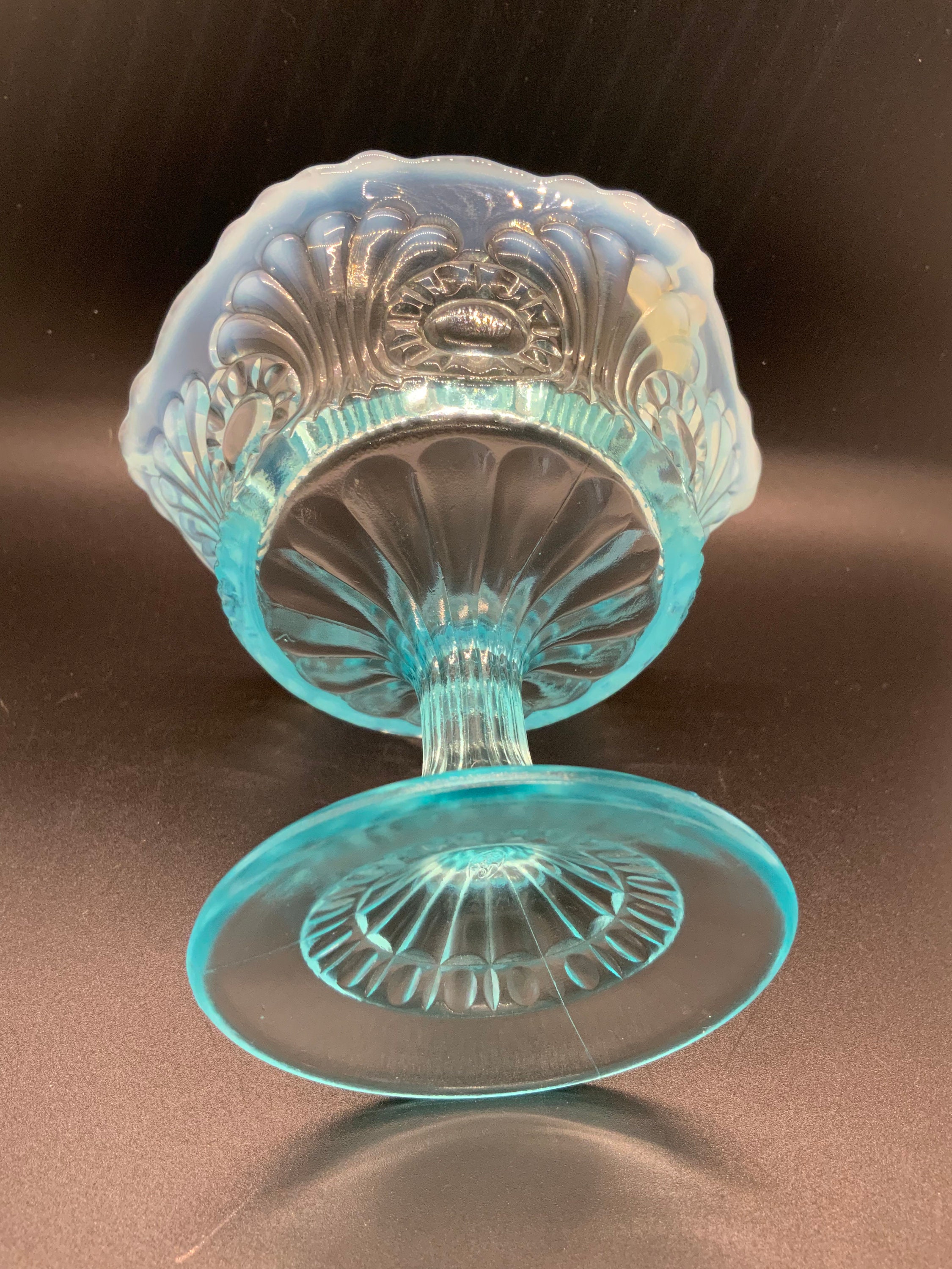 Vintage Fenton Blue Opalescent Eye and Scroll Compote - Etsy