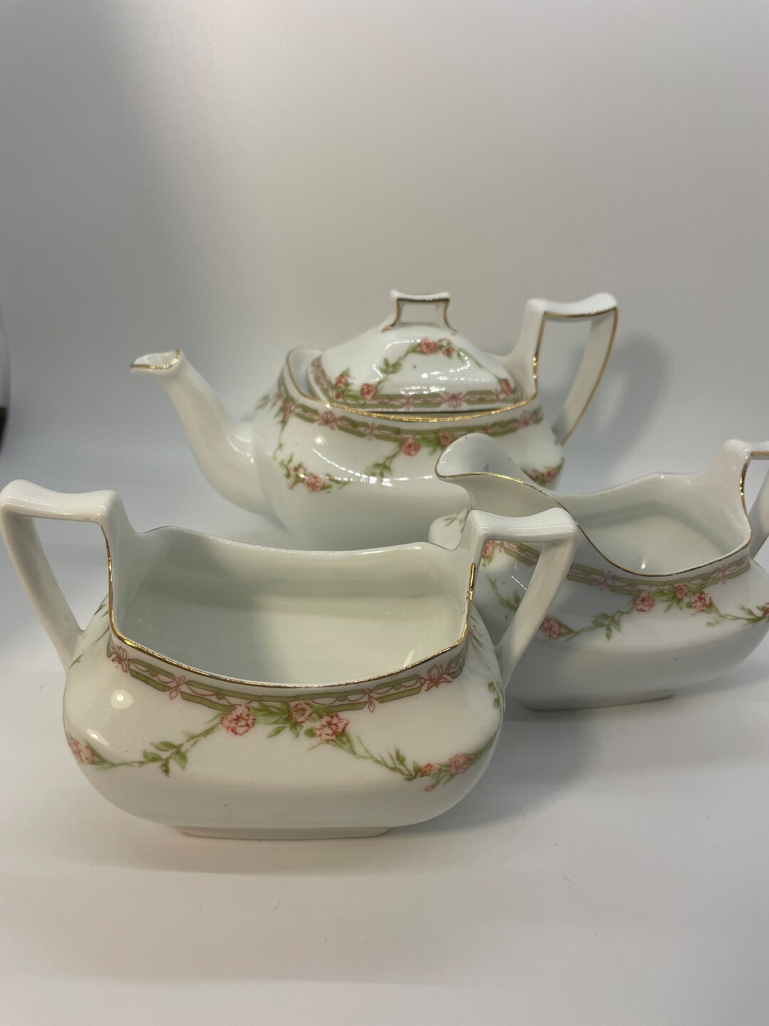 Vintage Zeh Scherzer Z.s.&co Bavaria Porcelain Teapot With Original Lid, Sugar, and Creamer Set ...