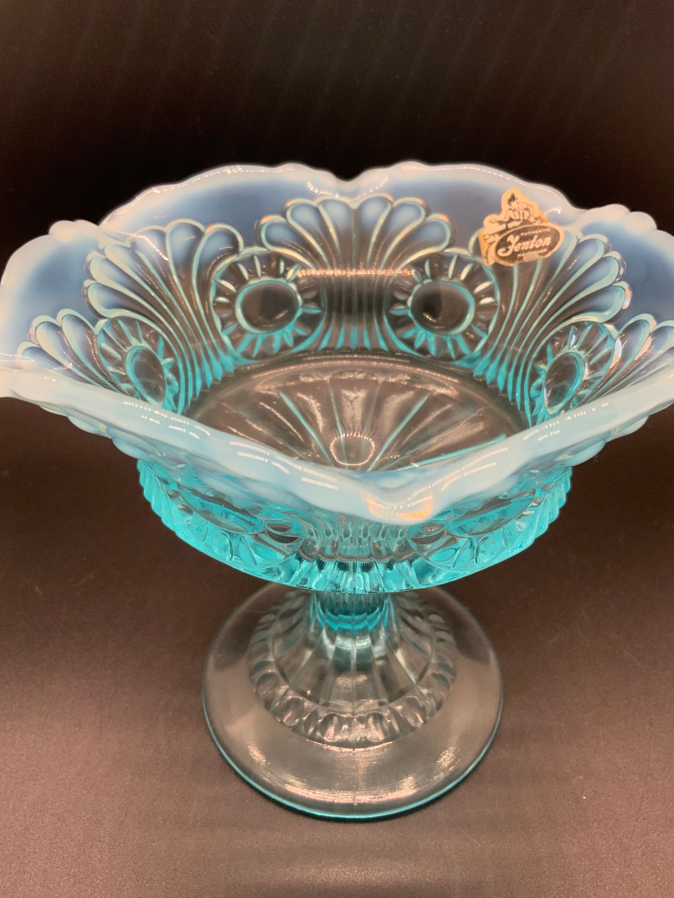 Vintage Fenton Blue Opalescent Eye and Scroll Compote - Etsy