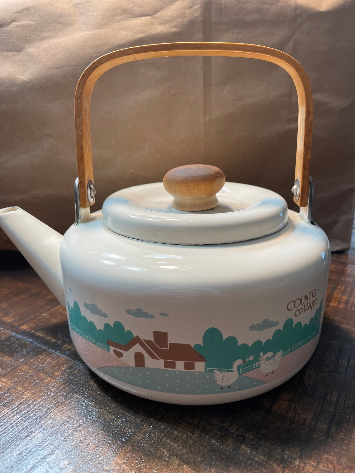 Vintage National Houseware Enamel Teapot Kettle Country Farmhouse With ...