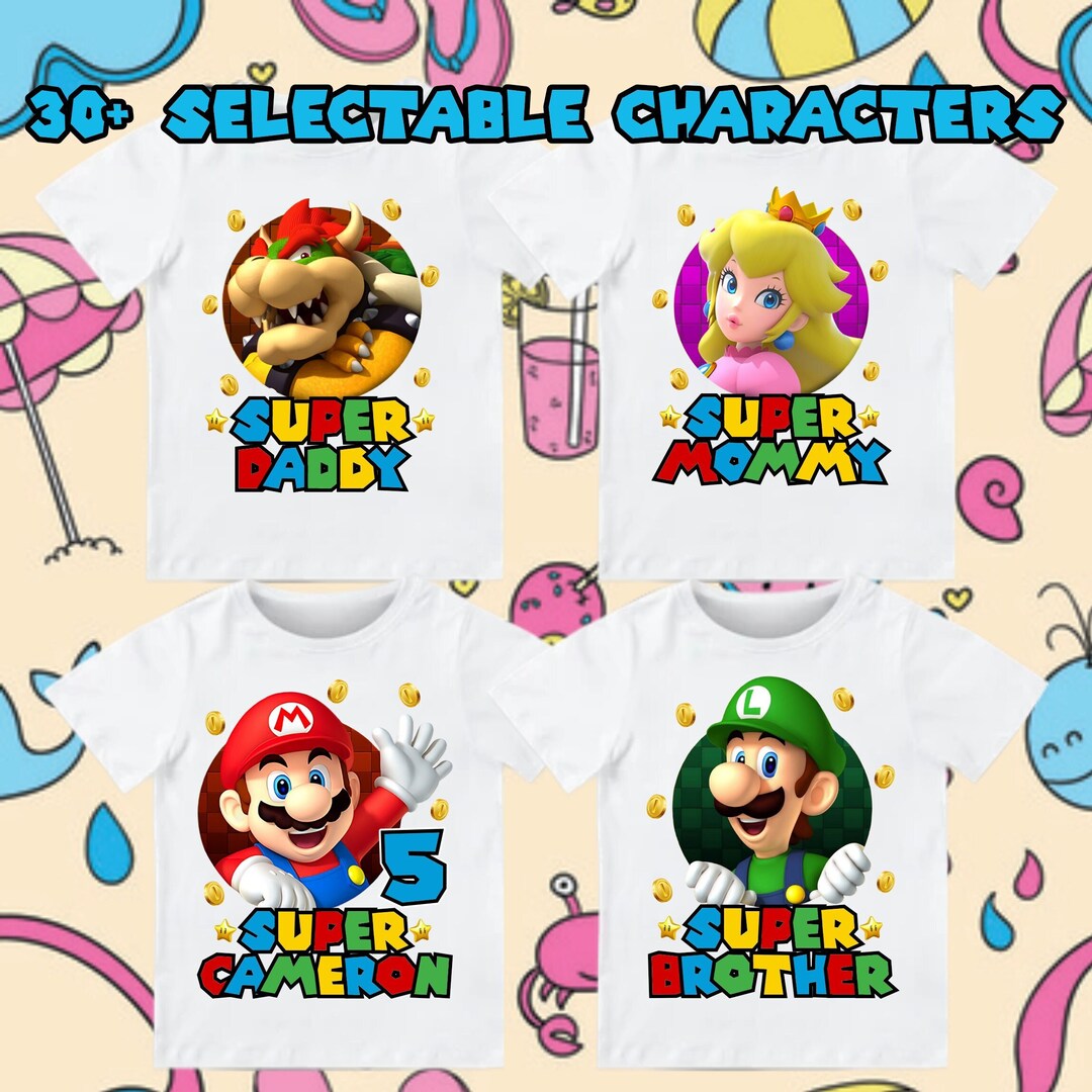 Mario Kids All Characters Family Personalized Shirt, Mario Birthday ...