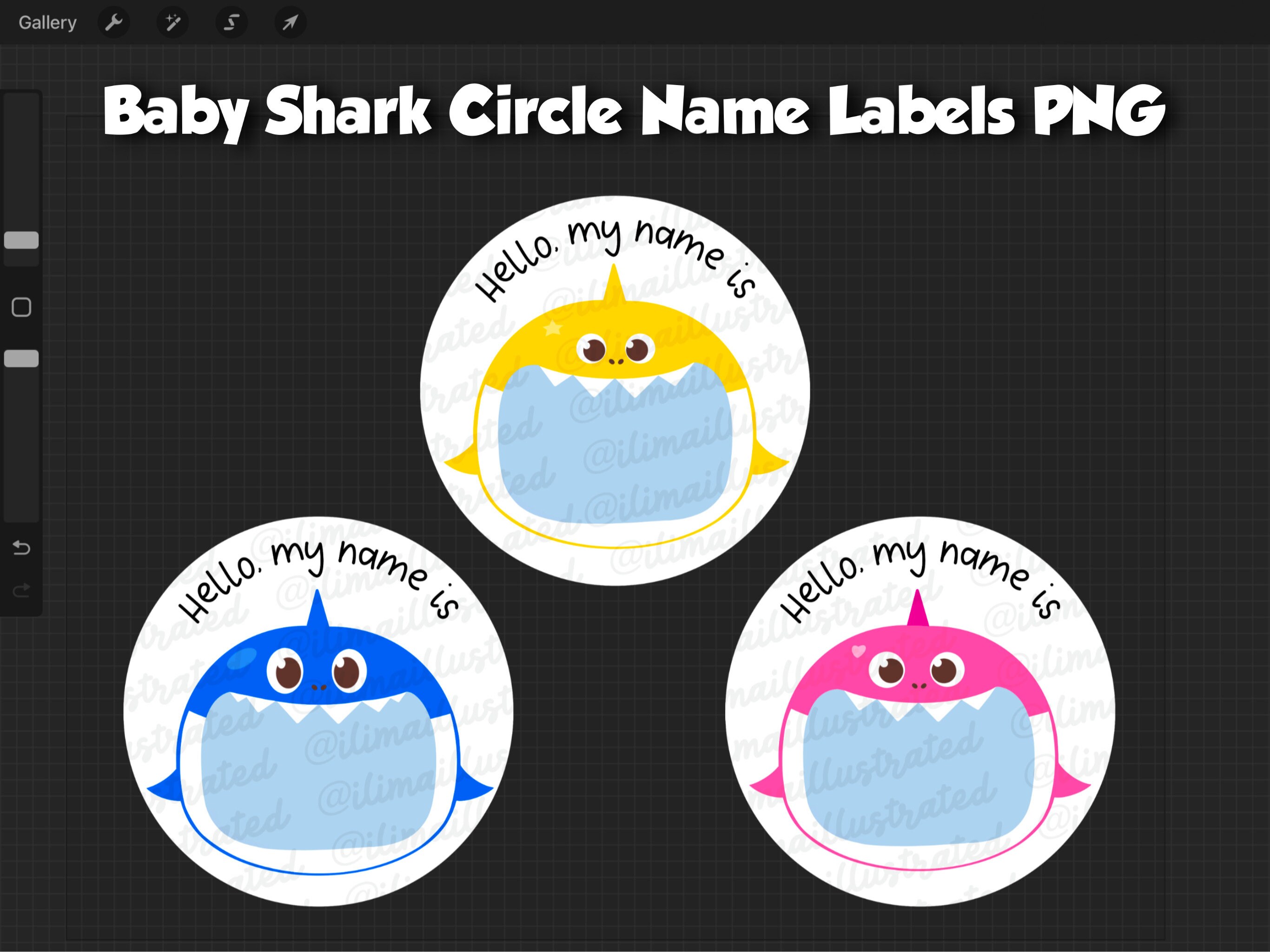 Shark Circle Name Label PNG (set of 3) - Etsy