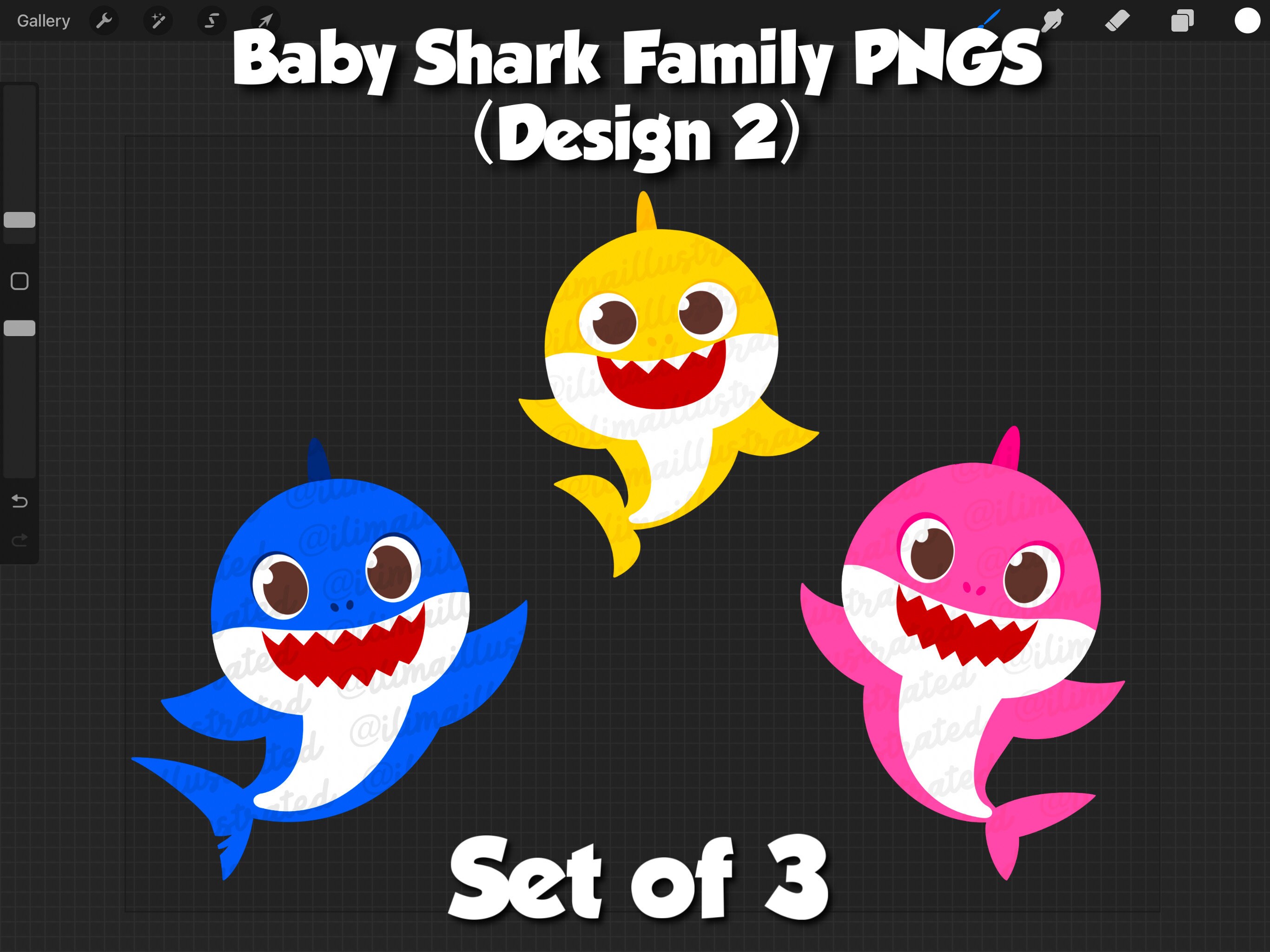 Shark Family PNG Design 2 set of 3 - Etsy