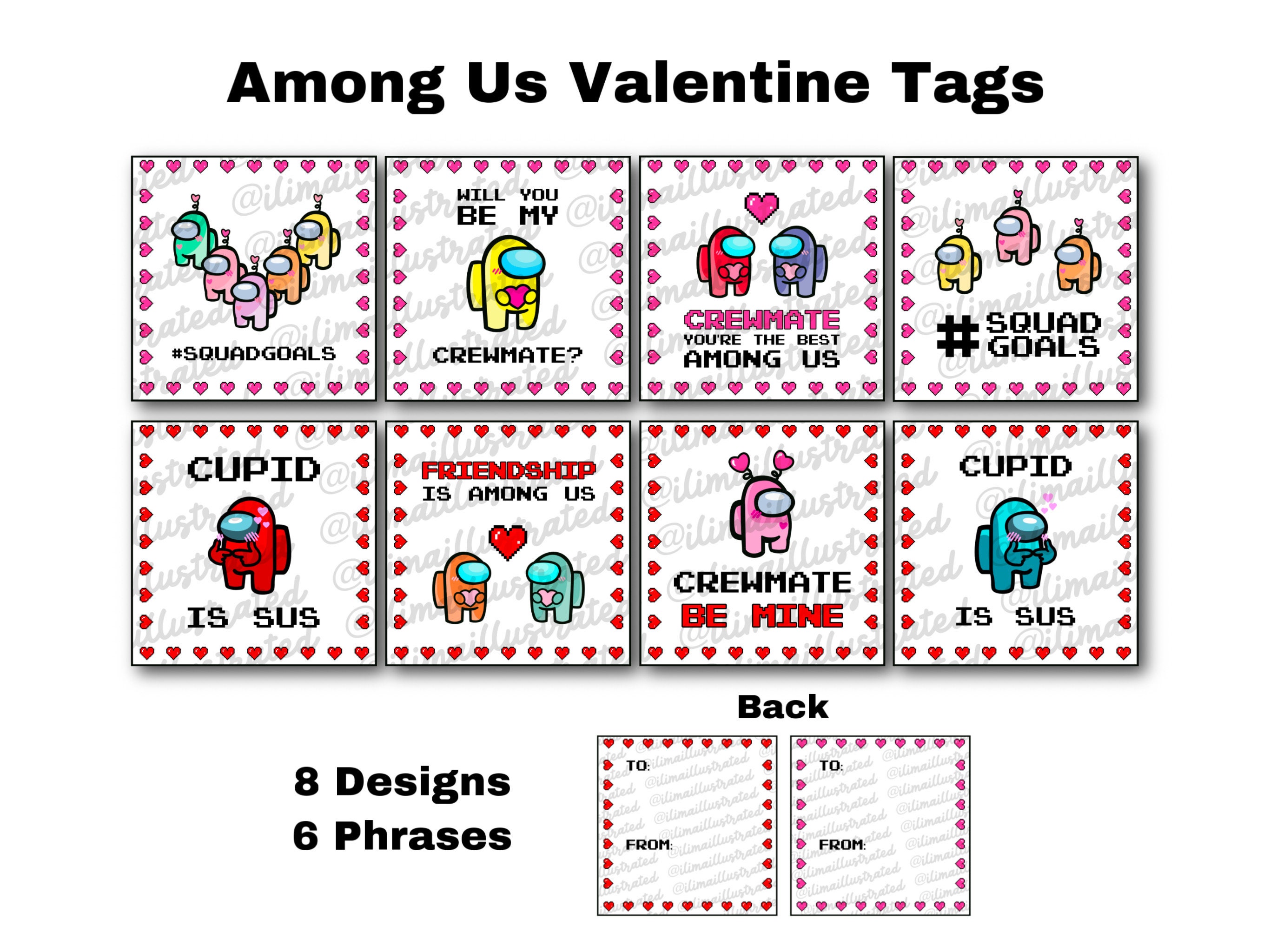 Among Us - Valentine Square Tags (set of 8) - Etsy