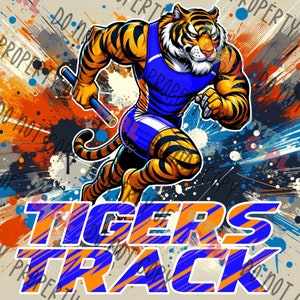 Tigers Track Mascot PNG Digital File. Blue & Orange Variant. OTHER ...