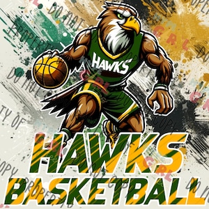 Hawks 2nd Basketball Mascot Digital File Green & Gold Variation. Other ...