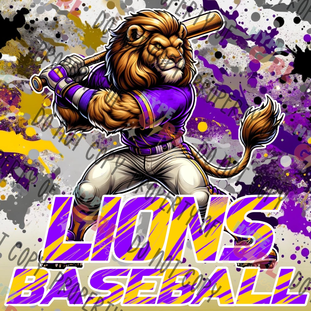 Lions Baseball Mascot PNG Digital File. Purple & Gold Variant. OTHER ...