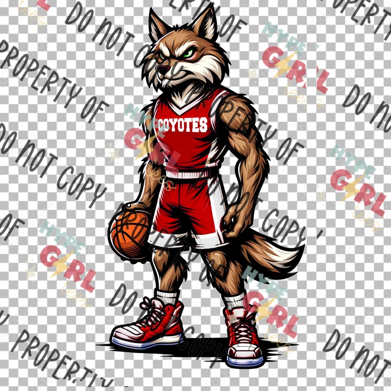 Coyotes Basketball Mascot Digital File Red & White Variation. Other ...