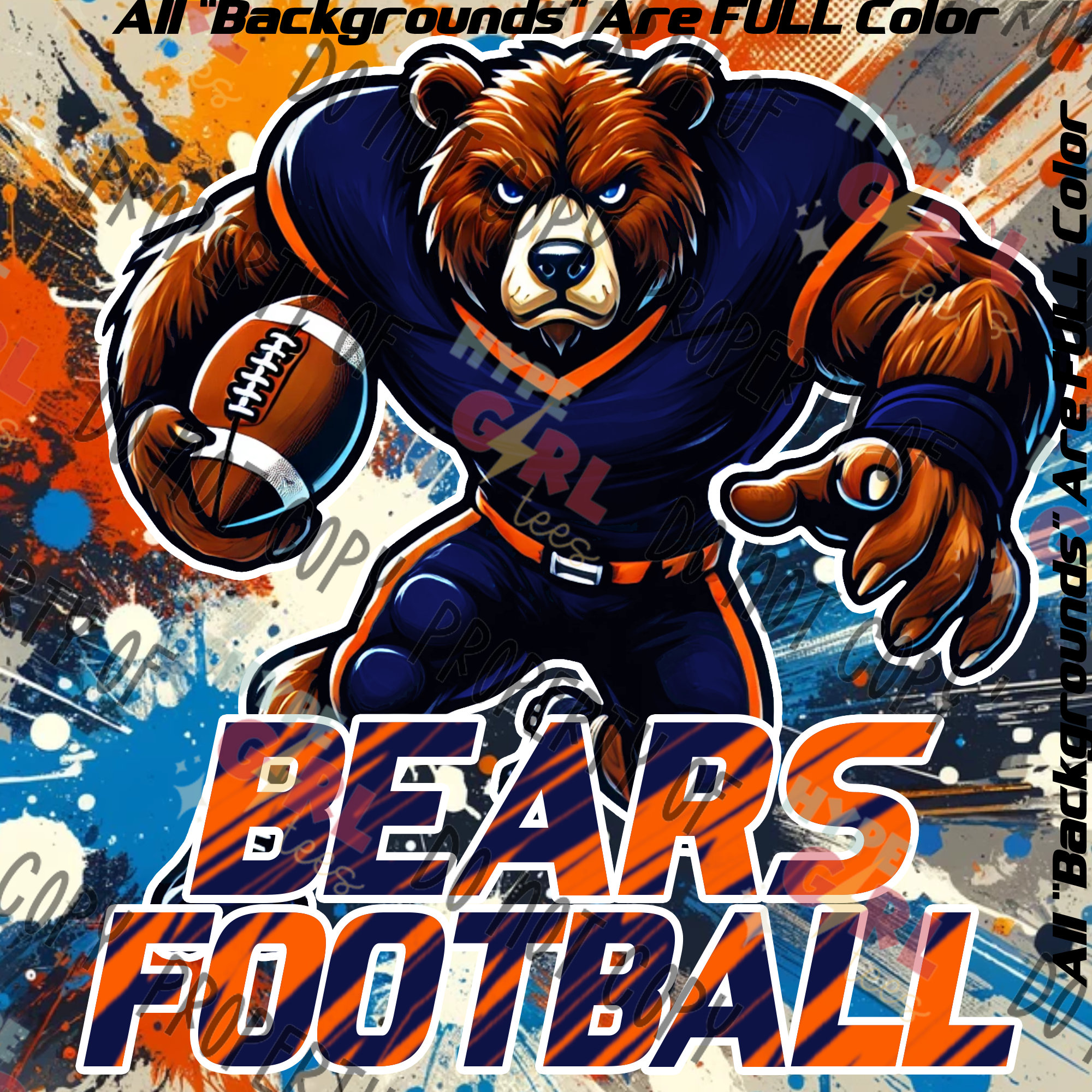 Bears Football PNG Digital File. Navy & Orange Variation. Other Colors ...