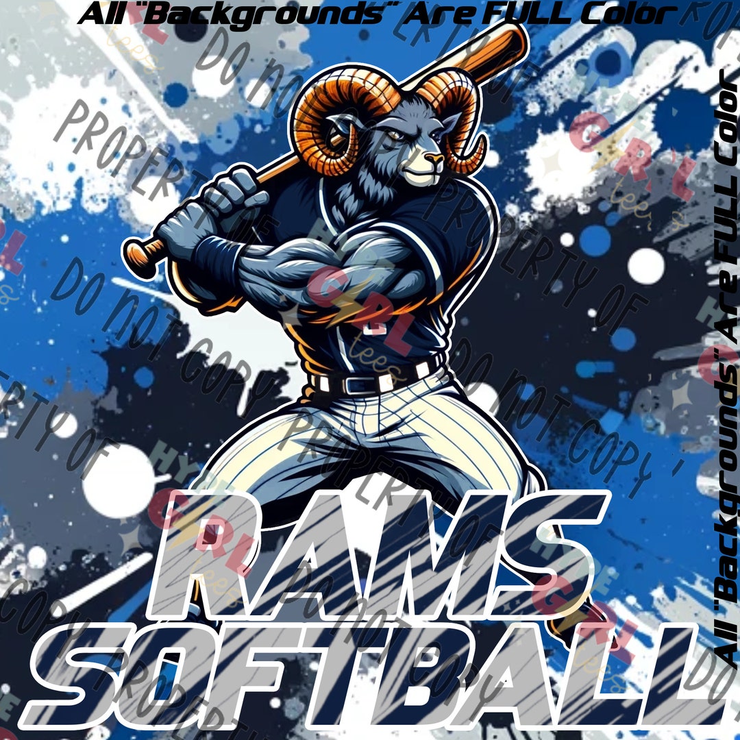 Rams Baseball / Softball Mascot Design PNG Digital File. Navy & White ...