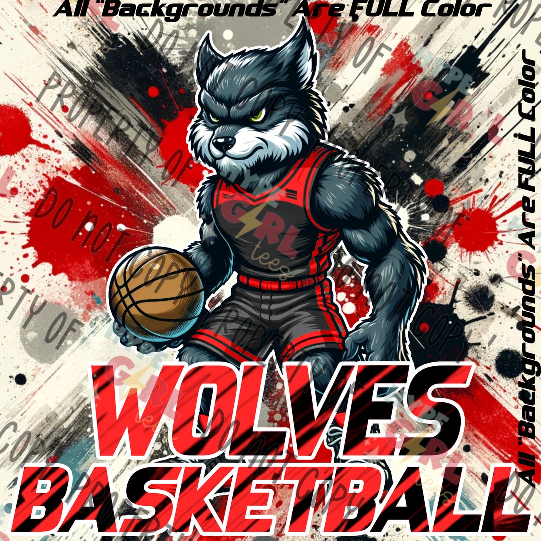Wolves Basketball Mascot Design PNG, Digital File. Red & Black ...