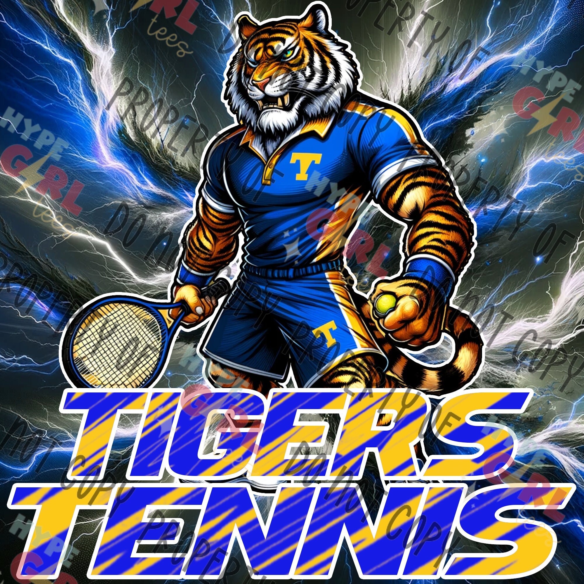 Tigers Tennis Mascot PNG Digital File. Blue & Gold Variant. OTHER ...