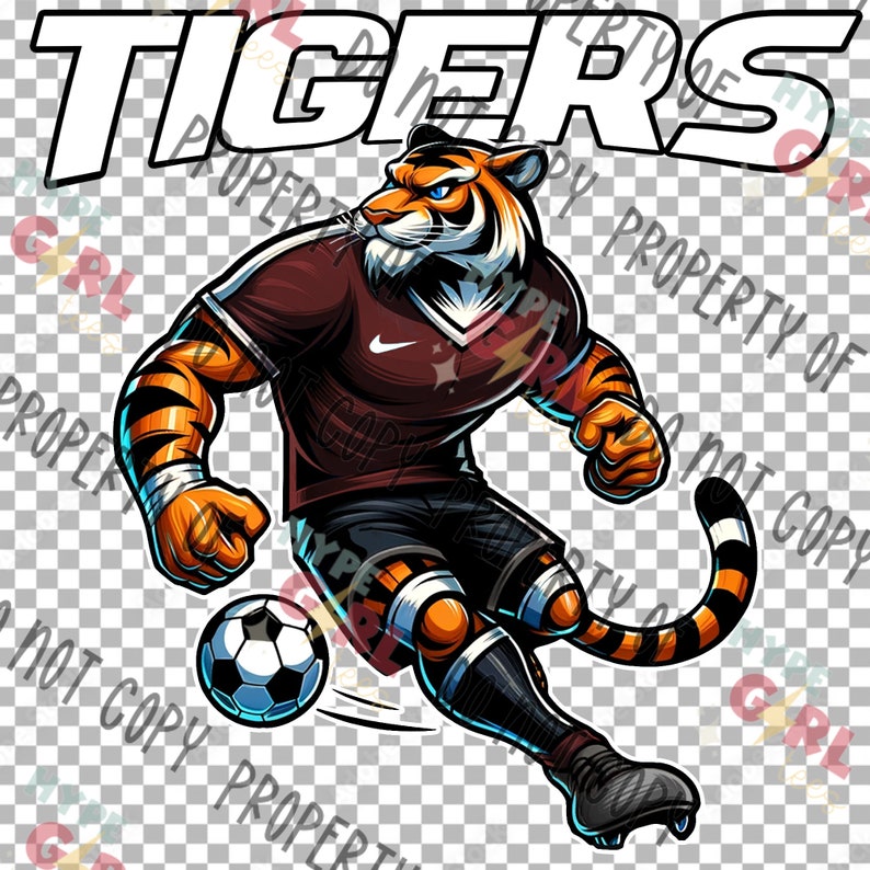 Tigers Soccer Mascot PNG Digital File Maroon & White Variation. Contact ...